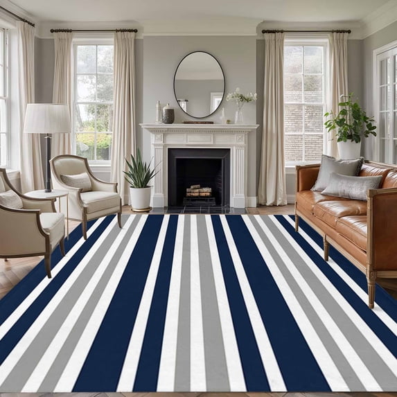 Area Rug for Living Room, Dark Blue Gray Non-Slip Indoor Large Carpet ...