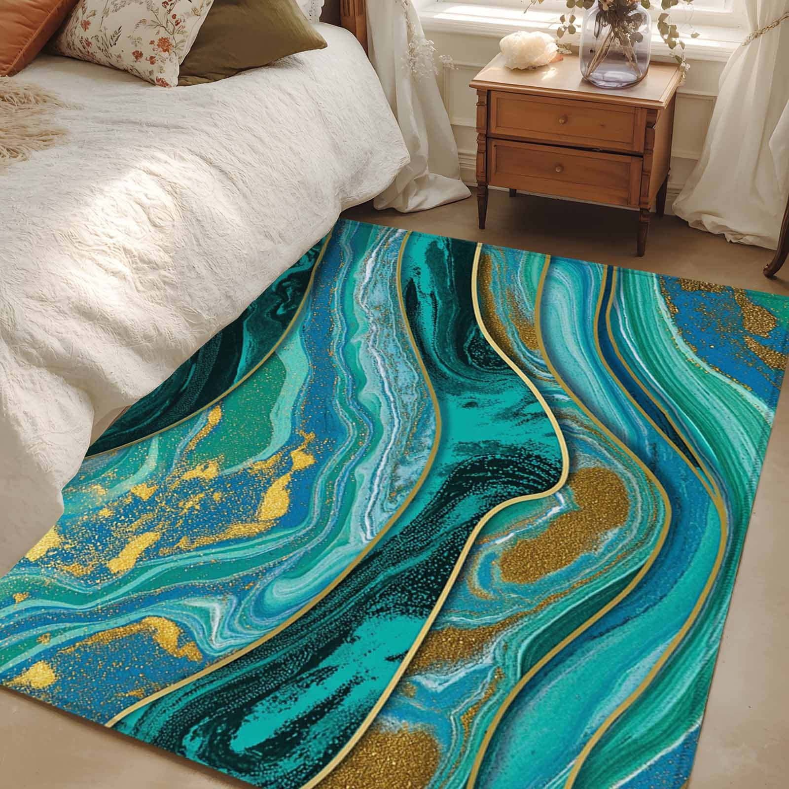 Area Rug for Living Room, Dark Green Marble Non-Slip Indoor Large ...