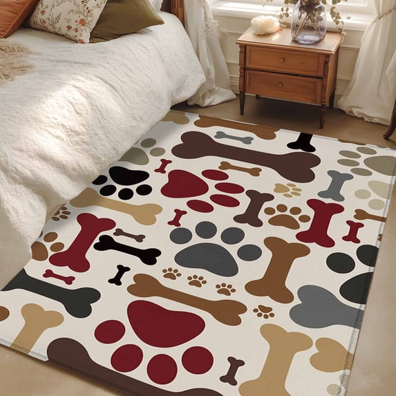 Area Rug for Living Room, Dog Paw Print Non-Slip Indoor Large Carpet ...