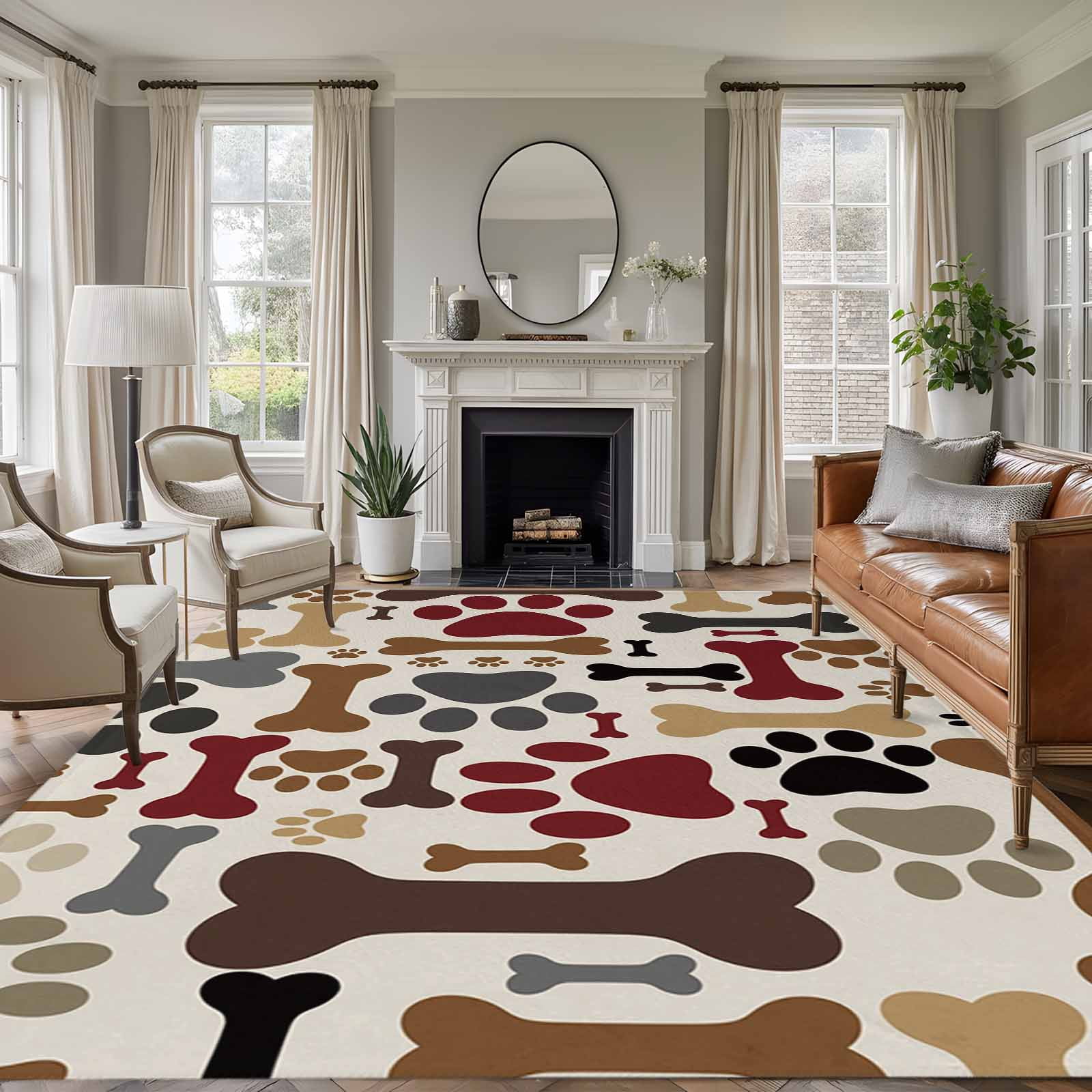 Area Rug for Living Room, Dog Paw Print Non-Slip Indoor Large Carpet ...