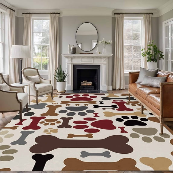 Area Rug for Living Room, Dog Paw Print Non-Slip Indoor Large Carpet ...