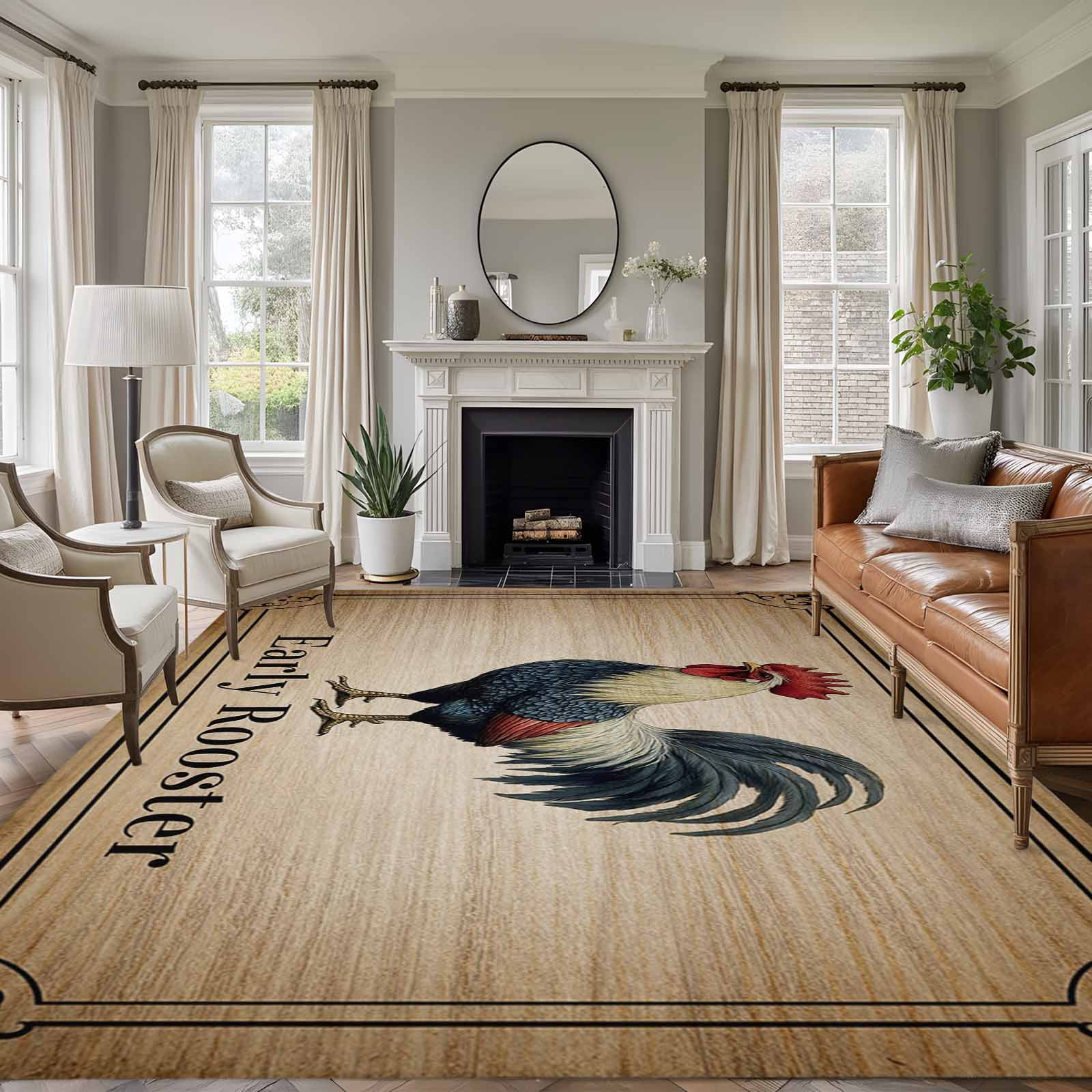 Area Rug for Living Room, Early Rooster Non-Slip Indoor Large Carpet ...
