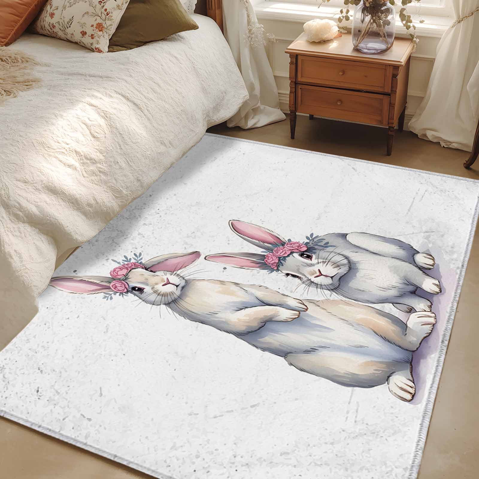 Area Rug for Living Room, Easter Bunny Non-Slip Indoor Large Carpet for ...