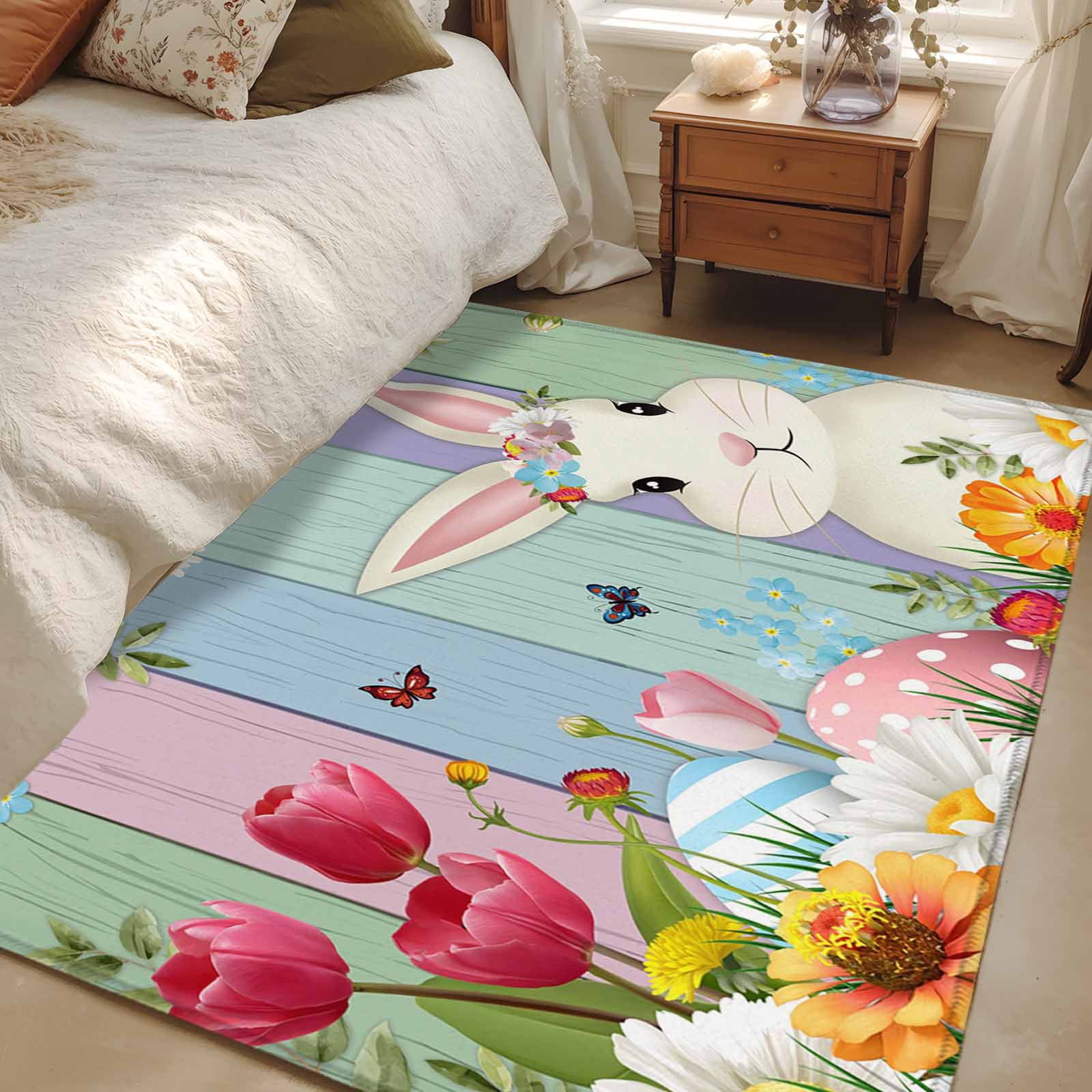 Area Rug for Living Room, Easter Bunny Non-Slip Indoor Large Carpet for ...