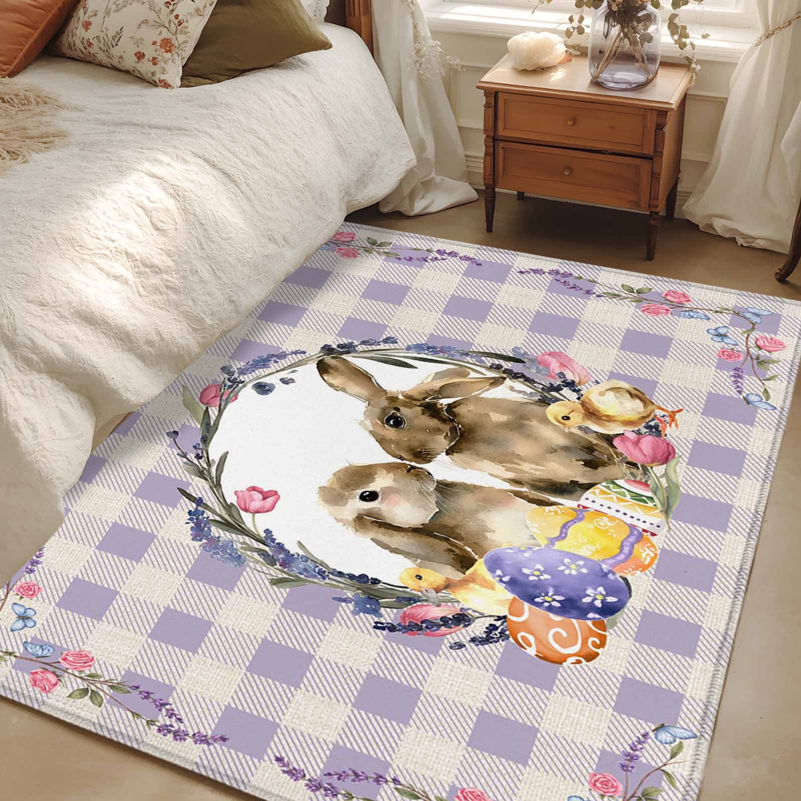 Area Rug for Living Room, Easter Bunny Non-Slip Indoor Large Carpet for ...