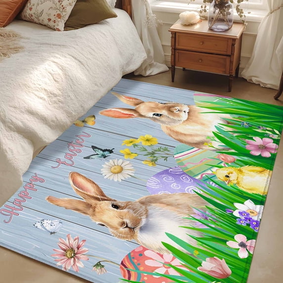Area Rug for Living Room, Easter Bunny Non-Slip Indoor Large Carpet for ...