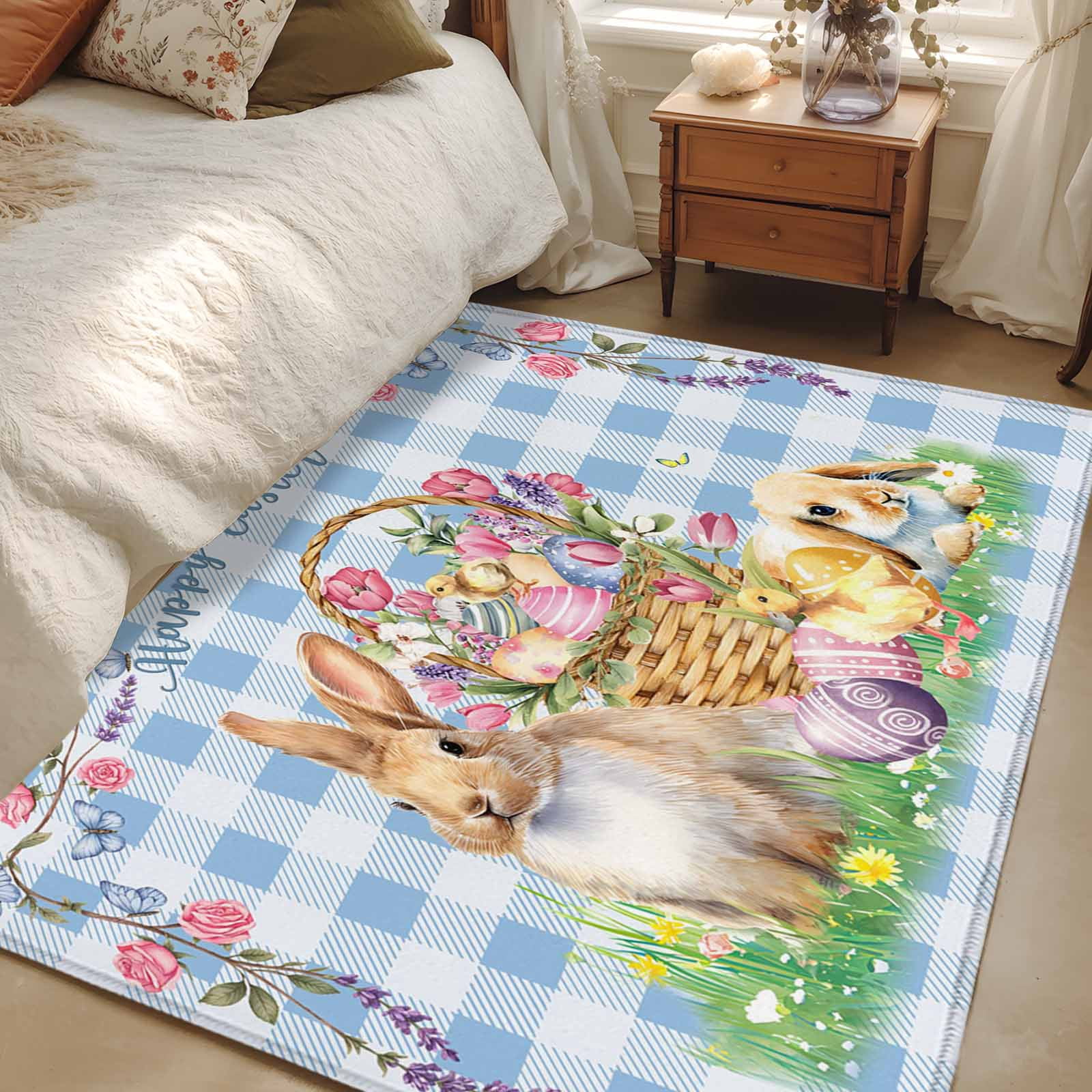 Area Rug for Living Room, Easter Bunny Non-Slip Indoor Large Carpet for ...