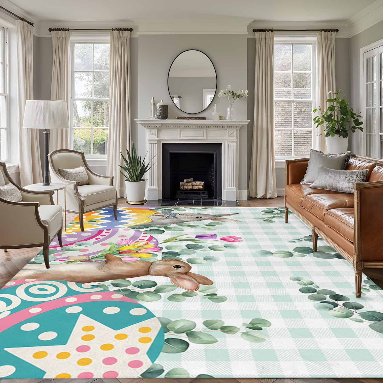 Area Rug for Living Room, Easter Eggs Non-Slip Indoor Large Carpet for ...