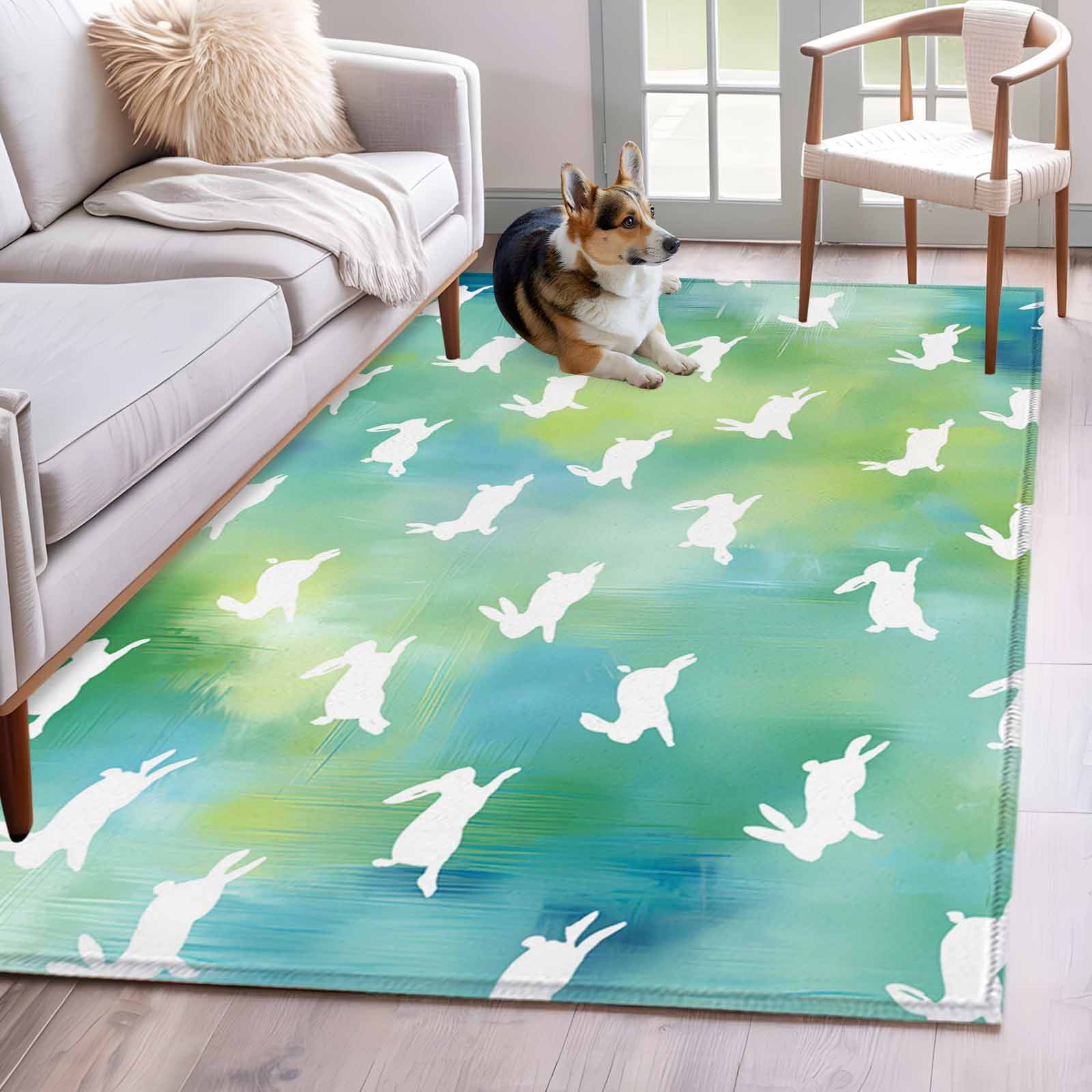 Area Rug for Living Room, Easter Rabbit Silhouette Non-Slip Indoor ...
