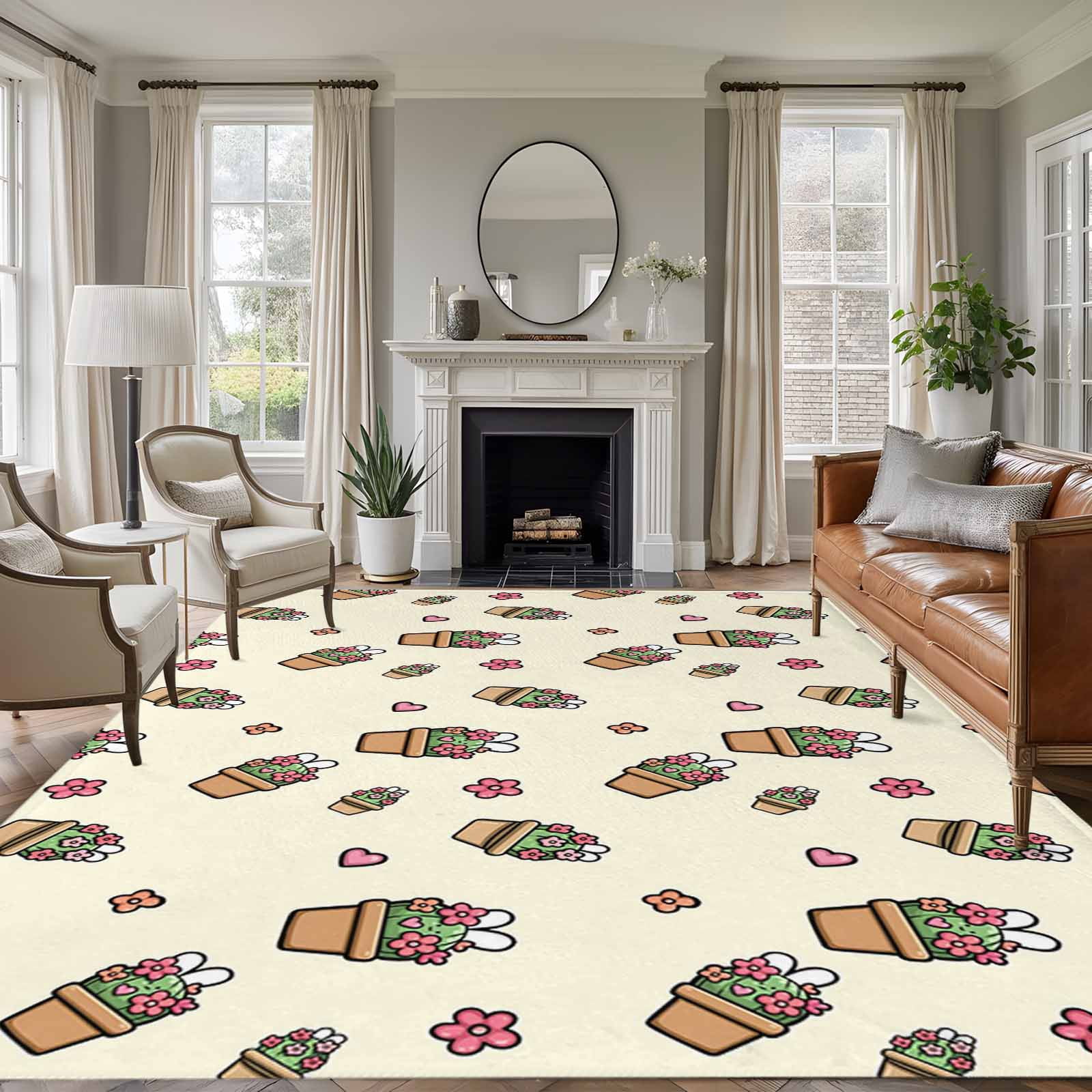 Area Rug for Living Room, Easter Rabbits Ears Non-Slip Indoor Large ...