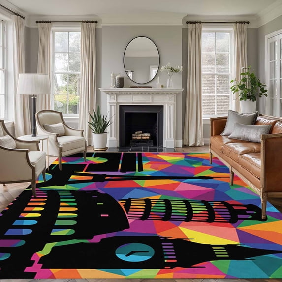 Area Rug for Living Room, Eiffel Tower Non-Slip Indoor Ex Large Carpet ...