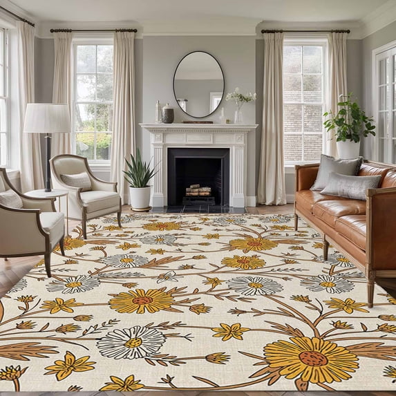 Area Rug for Living Room, Fall Floral Non-Slip Indoor Large Carpet for ...