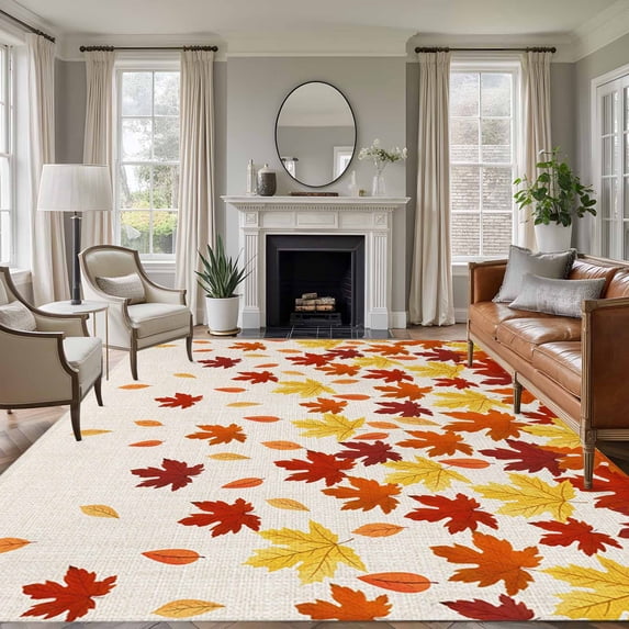 Area Rug for Living Room, Fall Maple Leaf Non-Slip Indoor Large Carpet ...