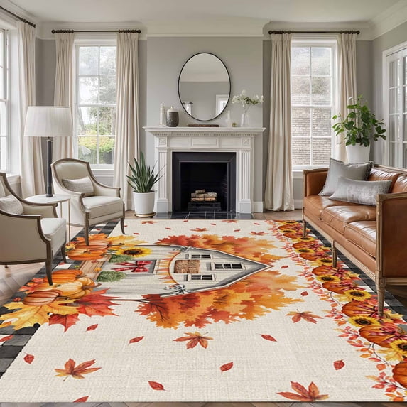 Area Rug for Living Room, Fall Maple Leaves Non-Slip Indoor Large ...