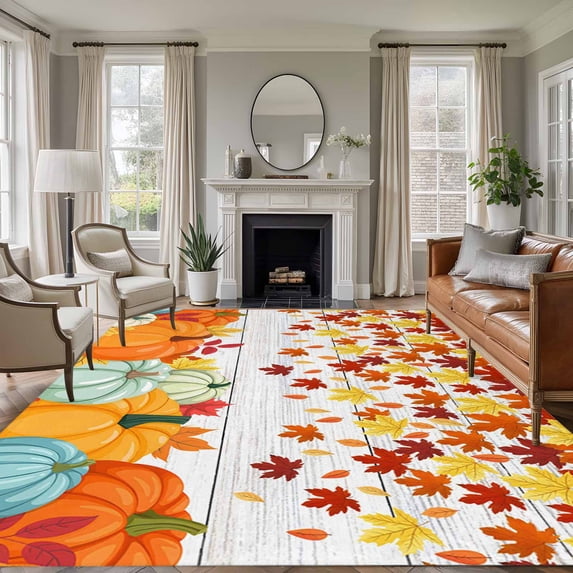 Area Rug for Living Room, Fall Orange Pumpkins Non-Slip Indoor Large ...