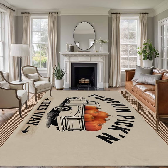 Area Rug for Living Room, Fall Pumpkins Non-Slip Indoor Large Carpet ...