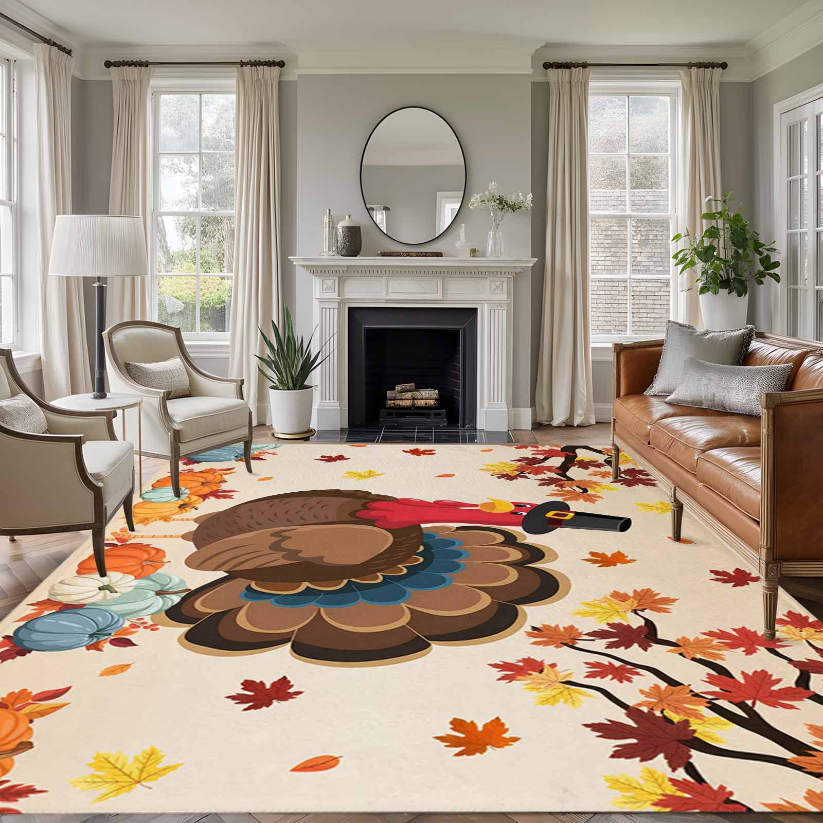 Area Rug for Living Room, Fall Turkey Non-Slip Indoor Ex Large Carpet ...