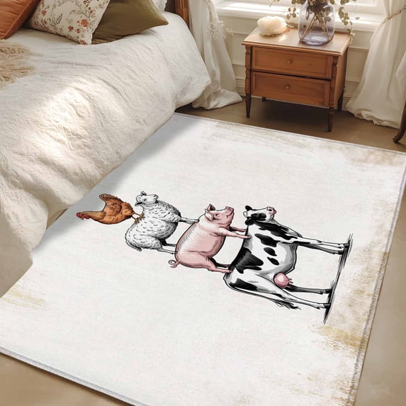 Area Rug for Living Room, Farm Animals Non-Slip Indoor Large Carpet for ...