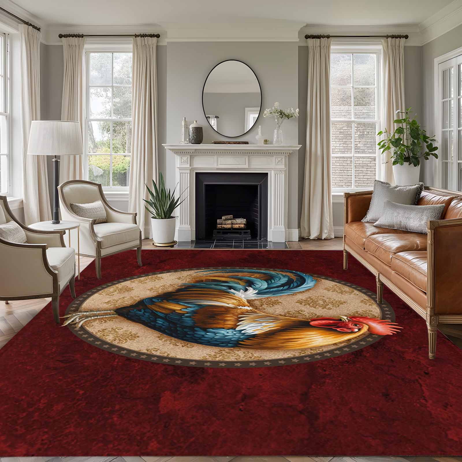 Area Rug for Living Room, Farm Rooster Non-Slip Indoor Large Carpet for ...