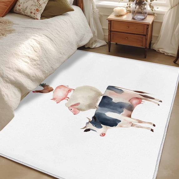 Area Rug for Living Room, Farmhouse Animals Non-Slip Indoor Large ...