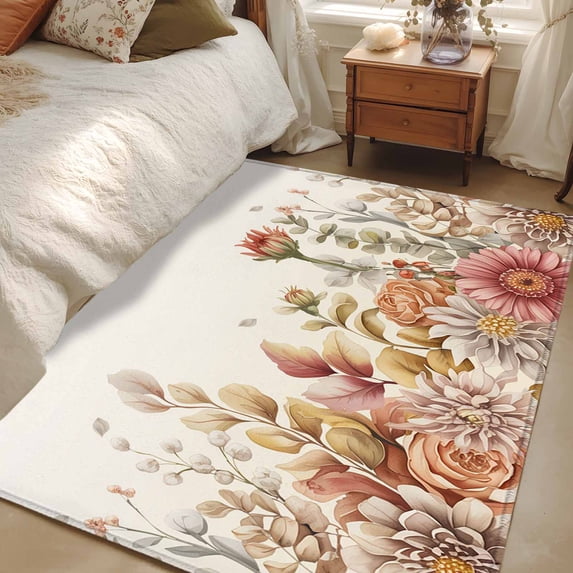 Area Rug for Living Room, Farmhouse Flowers Non-Slip Indoor Large ...