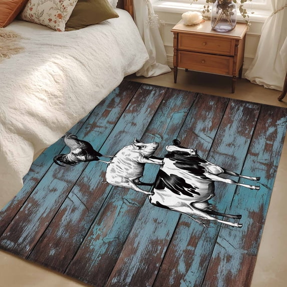 Area Rug for Living Room, Farmhouse Wooden Grain Non-Slip Indoor Large ...