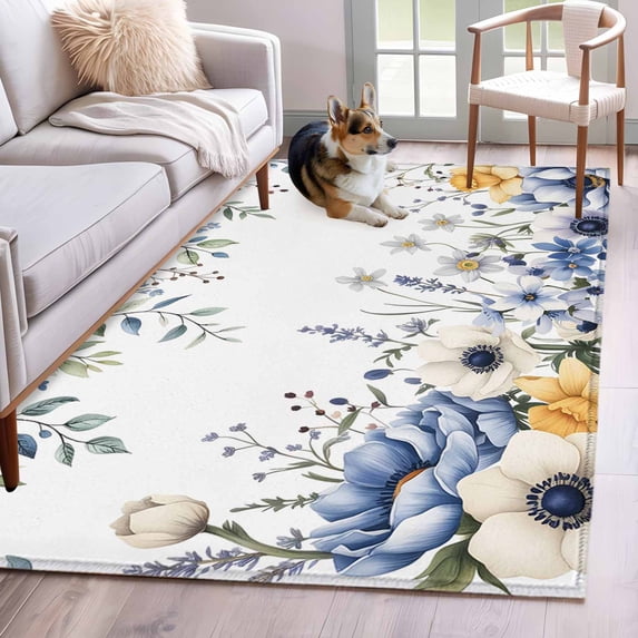 Area Rug for Living Room, Flowers Eucalyptus Non-Slip Indoor Large ...