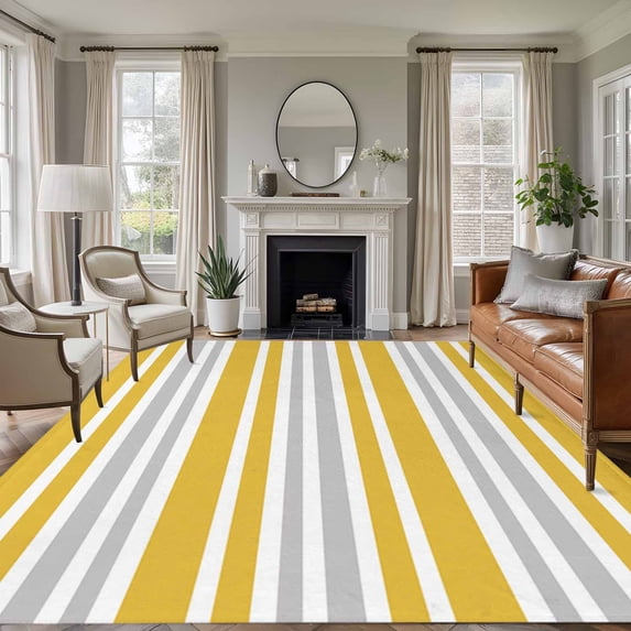 Area Rug for Living Room, Ginger Yellow Stripes Non-Slip Indoor Large ...