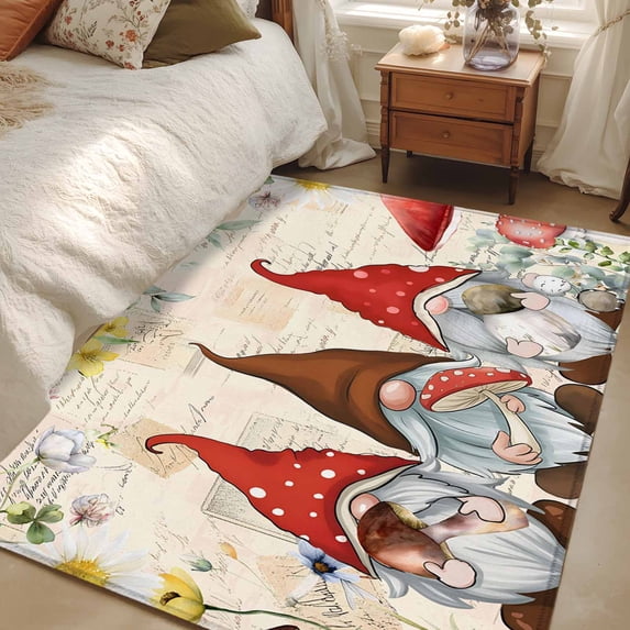 Area Rug for Living Room, Gnomes Spring Floral Non-Slip Indoor Large ...