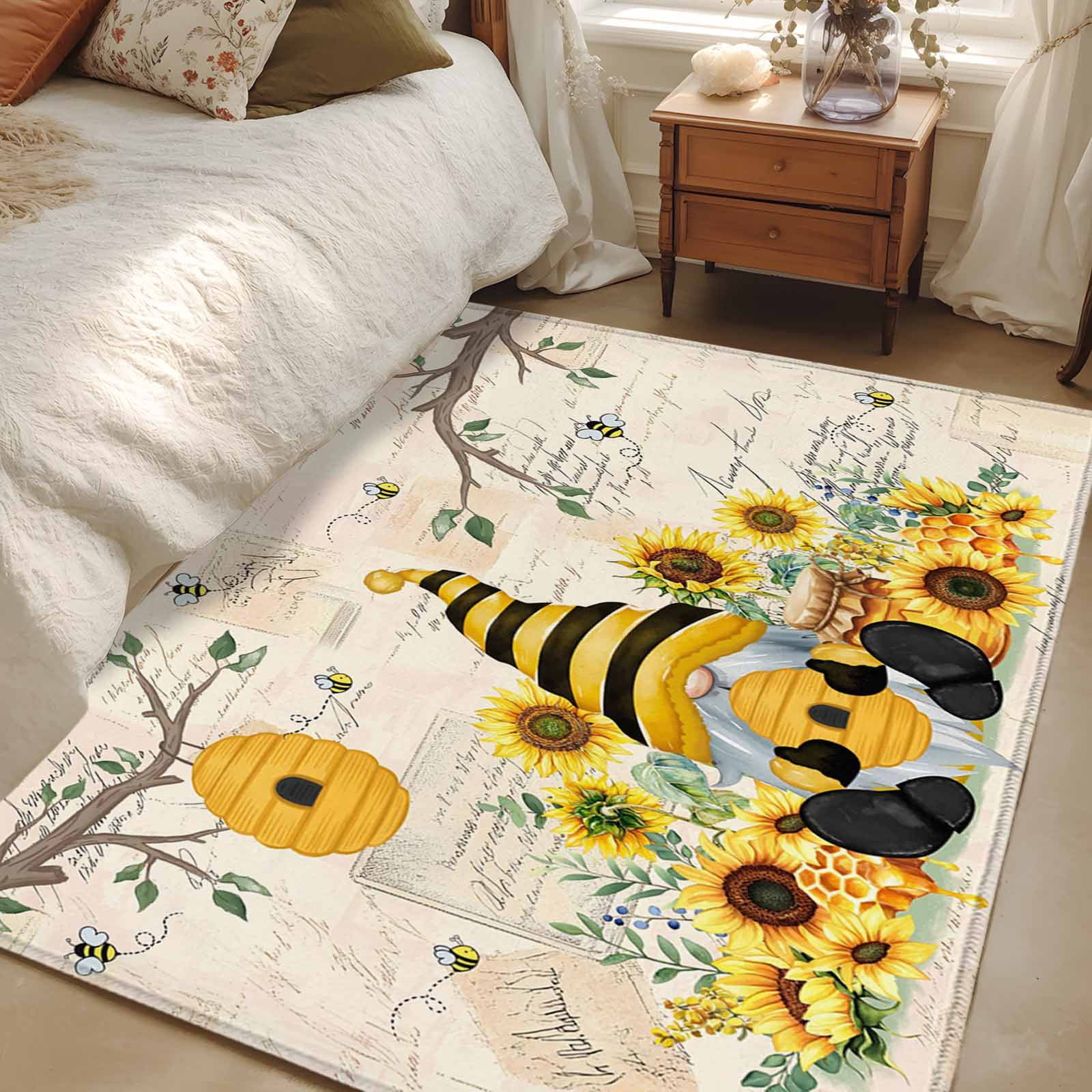 Area Rug for Living Room, Gnomes Sunflower Non-Slip Indoor Large Carpet ...