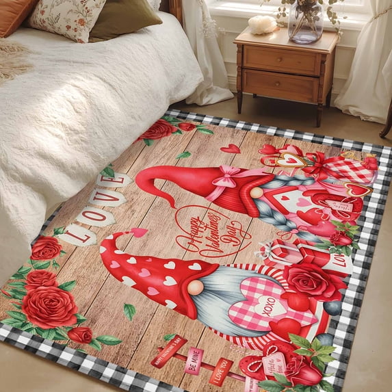 Area Rug for Living Room, Gnomes Valentine's Day Non-Slip Indoor Large ...