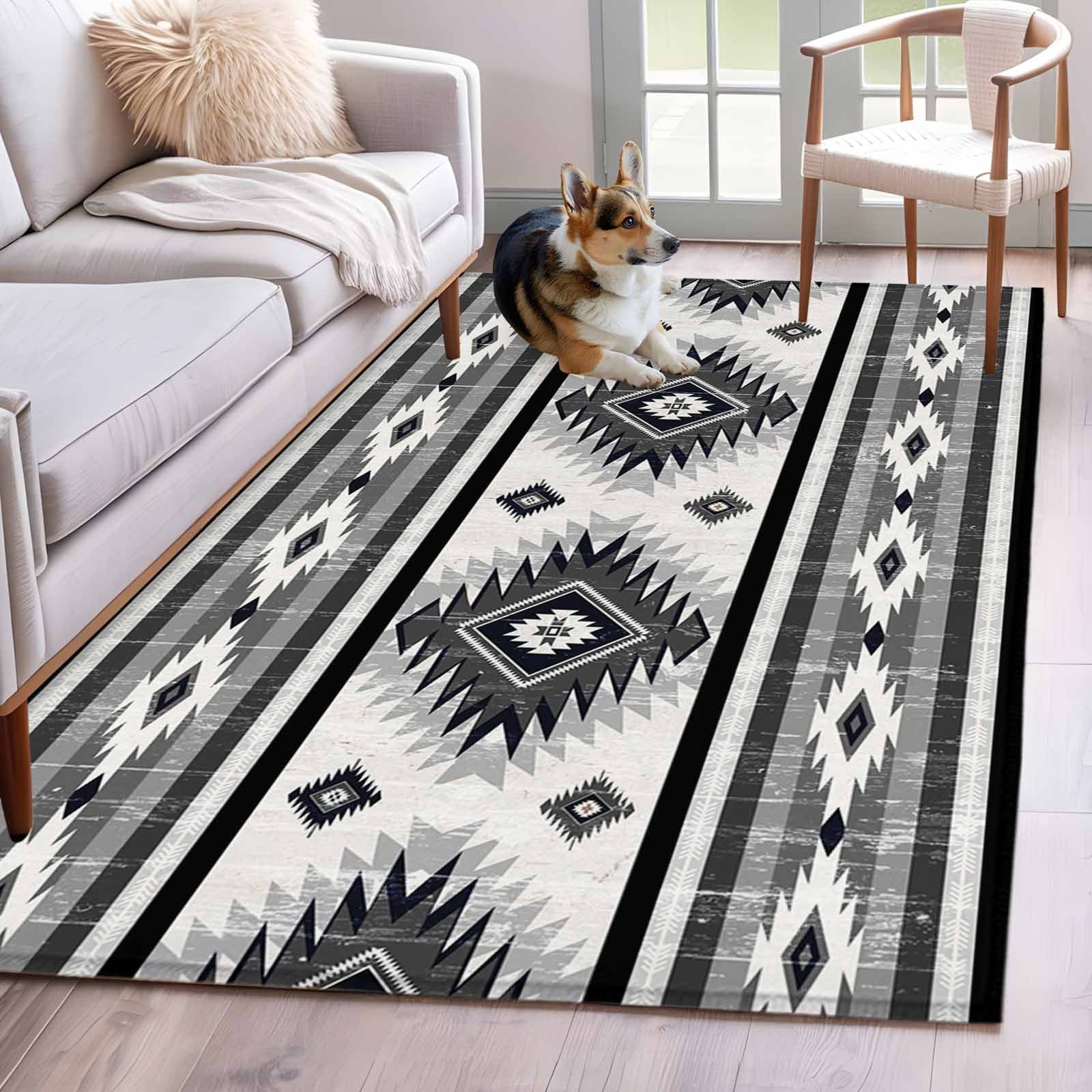 Area Rug for Living Room, Gray Boho Non-Slip Indoor Large Carpet for ...