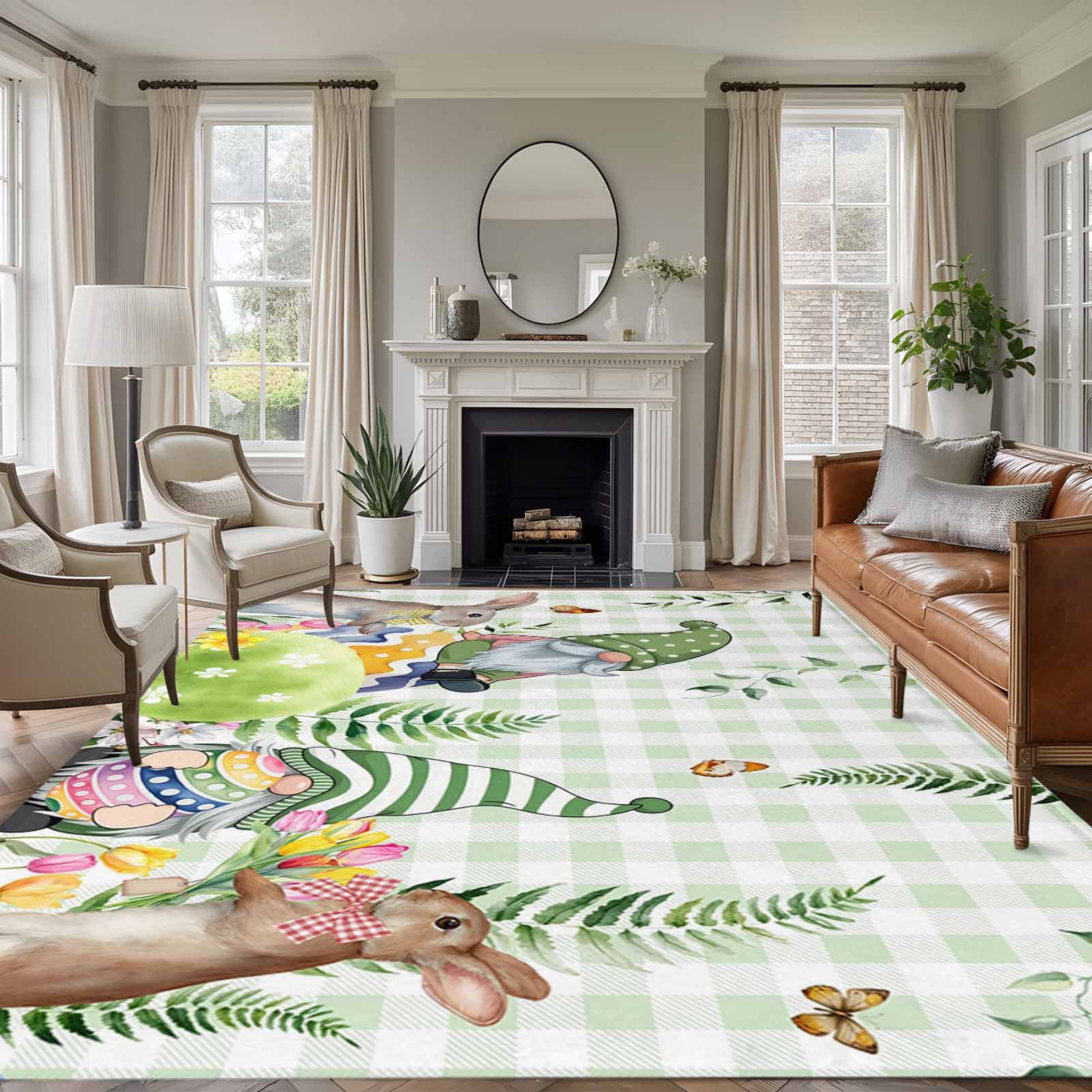 Area Rug for Living Room, Green Easter Non-Slip Indoor Large Carpet for ...