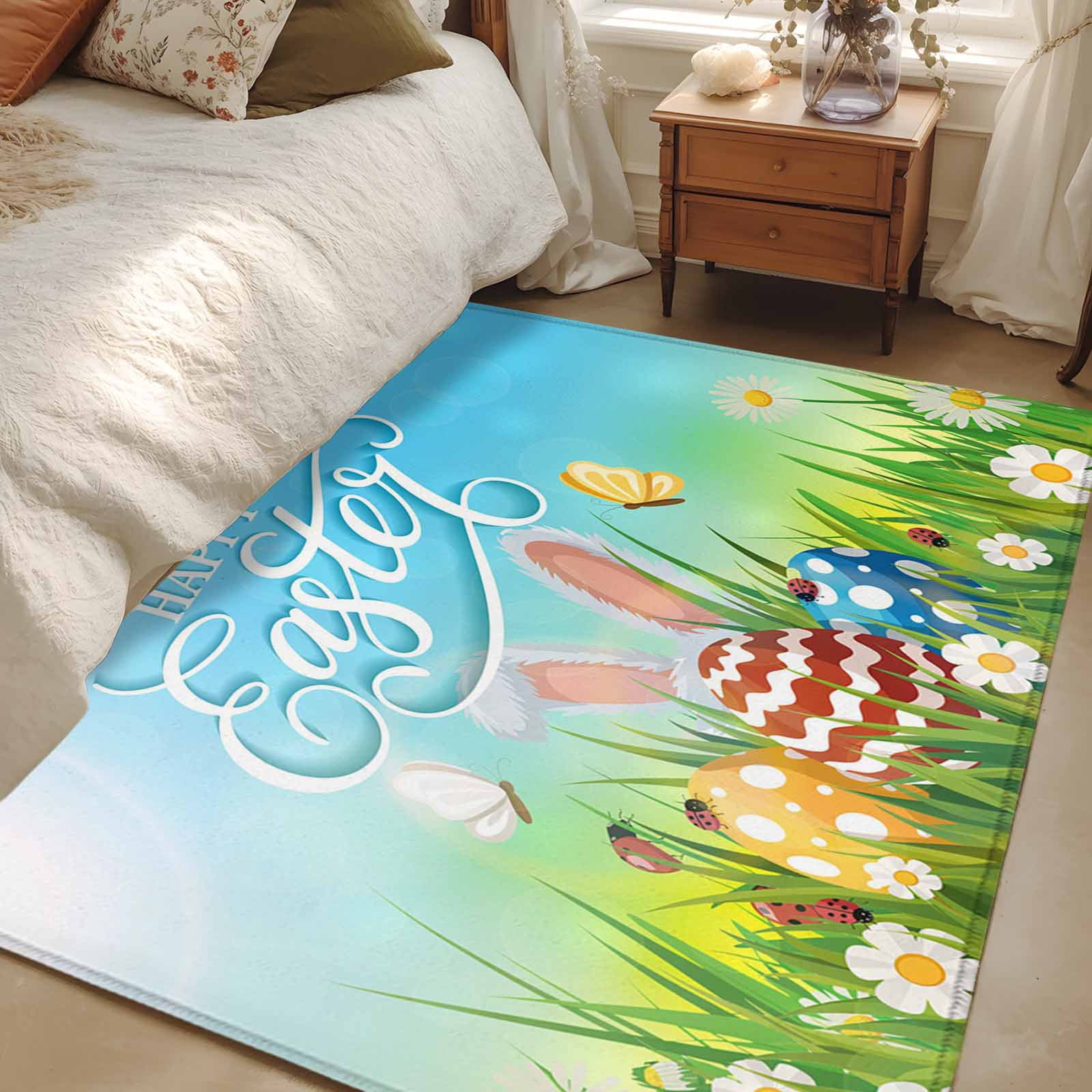 Area Rug for Living Room, Green Easter Non-Slip Indoor Large Carpet for ...