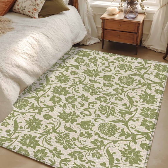 Area Rug for Living Room, Green Floral Non-Slip Indoor Large Carpet for ...