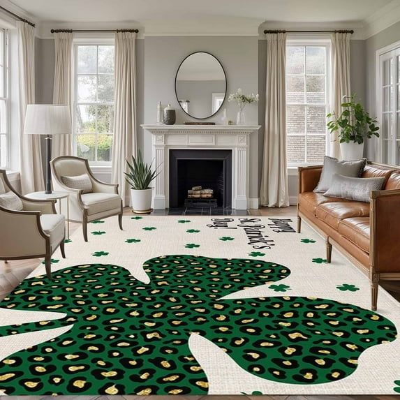 Area Rug for Living Room, Green Leaves Non-Slip Indoor Large Carpet for ...