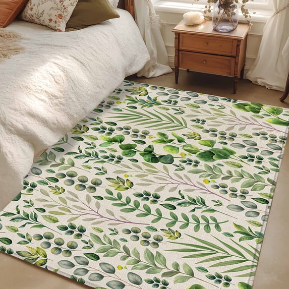 Area Rug for Living Room, Green Leaves Non-Slip Indoor Large Carpet for ...