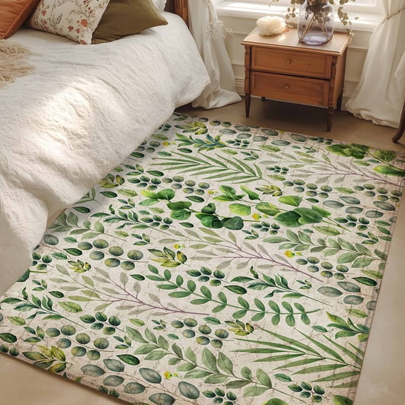 Area Rug for Living Room, Green Leaves Non-Slip Indoor Large Carpet for ...