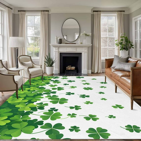 Area Rug for Living Room, Green Leaves Non-Slip Indoor Large Carpet for Bedroom/Dining Room ...