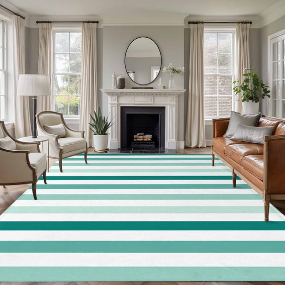 Area Rug for Living Room, Green Stripe Non-Slip Indoor Large Carpet for ...