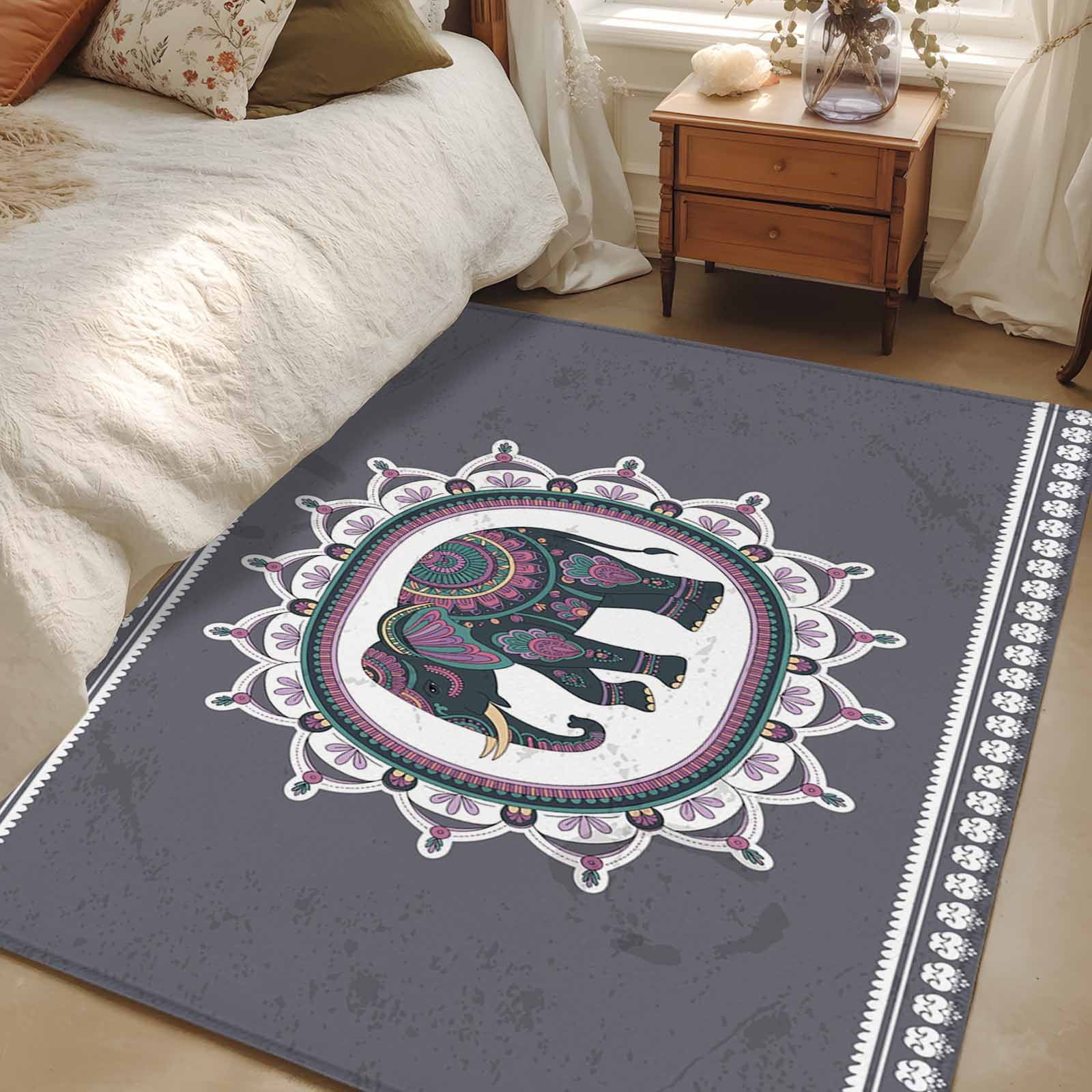 Area Rug for Living Room, Grey Elephants Non-Slip Indoor Large Carpet ...