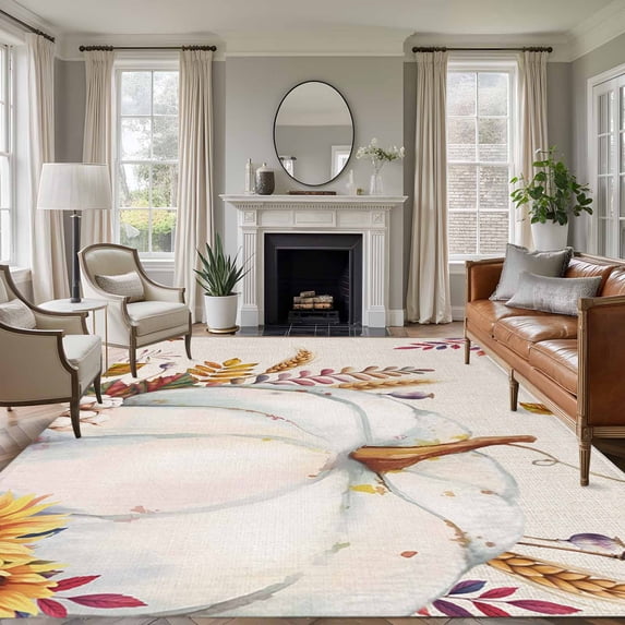 Area Rug for Living Room, Grey Pumpkins Fall Non-Slip Indoor Ex Large ...