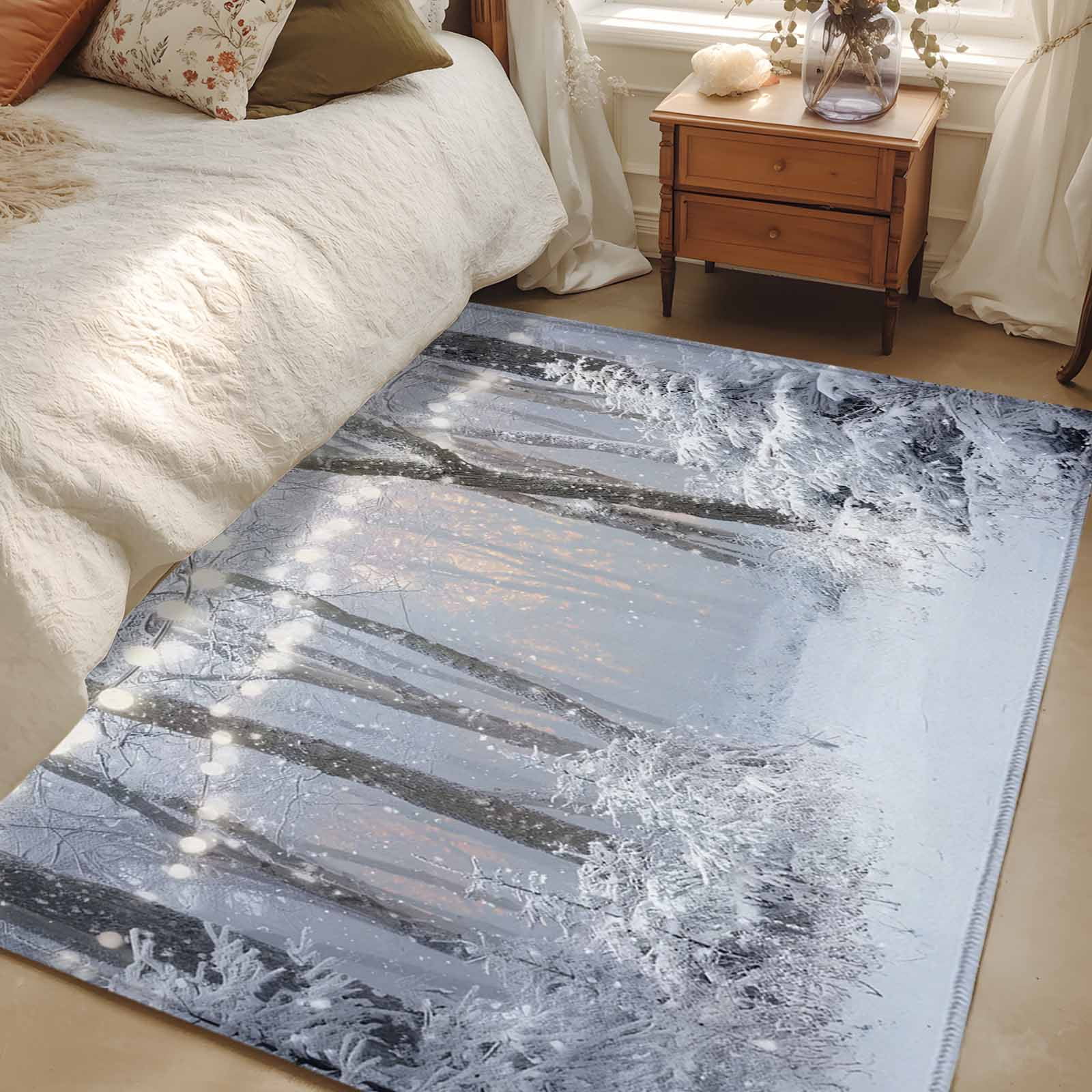 Area Rug for Living Room, Grey White Christmas Non-Slip Indoor Large ...