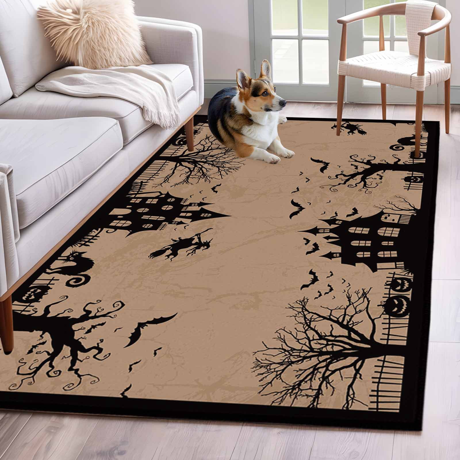 Area Rug for Living Room, Halloween Castle Non-Slip Indoor Large Carpet ...