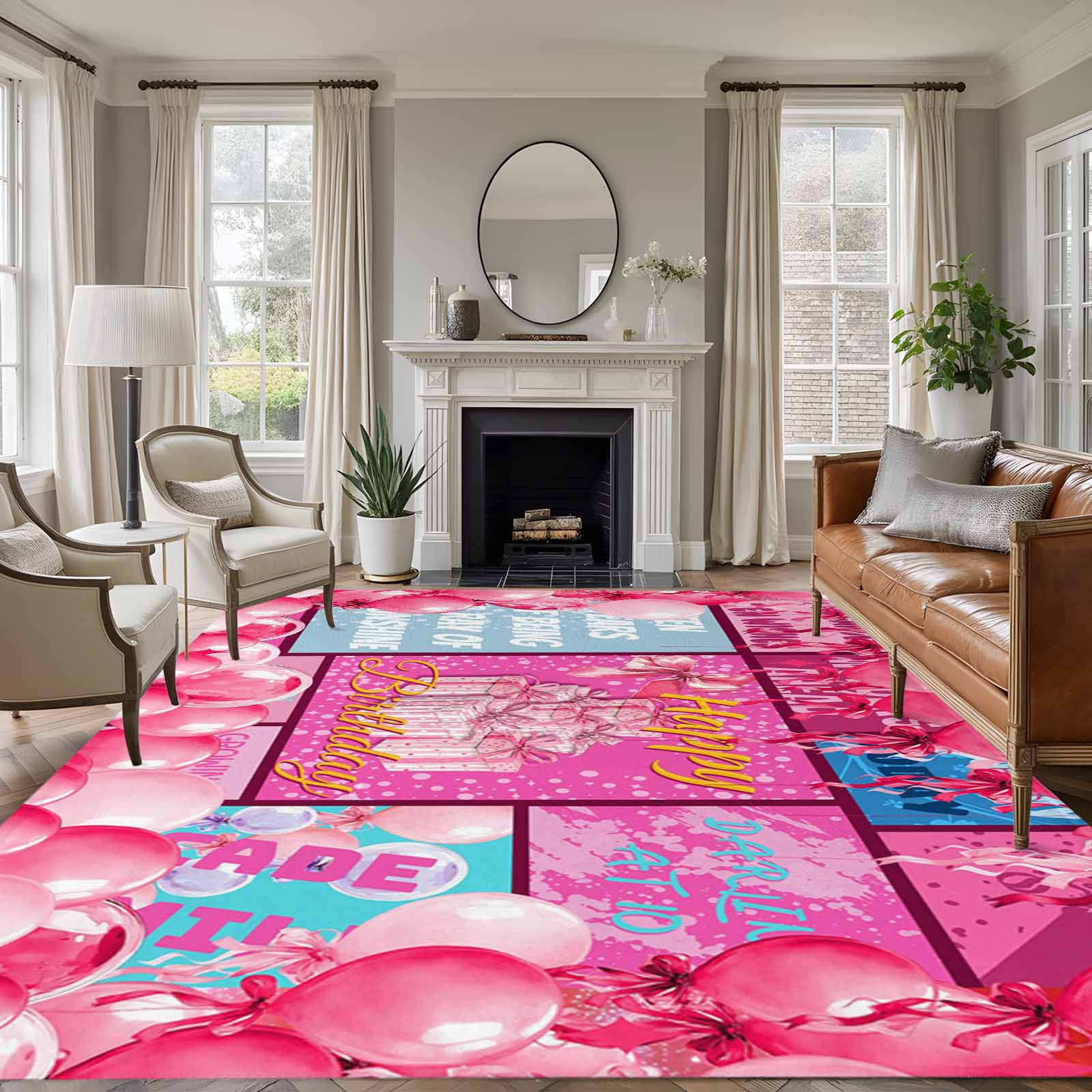 Area Rug for Living Room, Happy Birthday Non-Slip Indoor Large Carpet ...