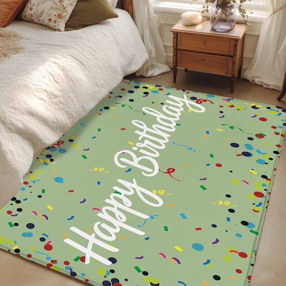 Area Rug for Living Room, Happy Birthday Non-Slip Indoor Large Carpet ...
