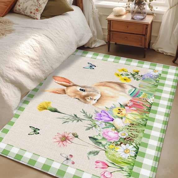 Area Rug for Living Room, Happy Easter Bunny Non-Slip Indoor Large ...