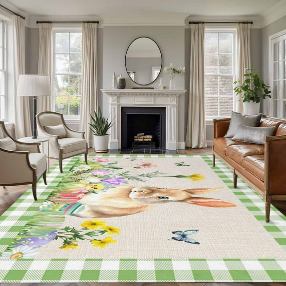 Area Rug for Living Room, Happy Easter Bunny Non-Slip Indoor Large ...