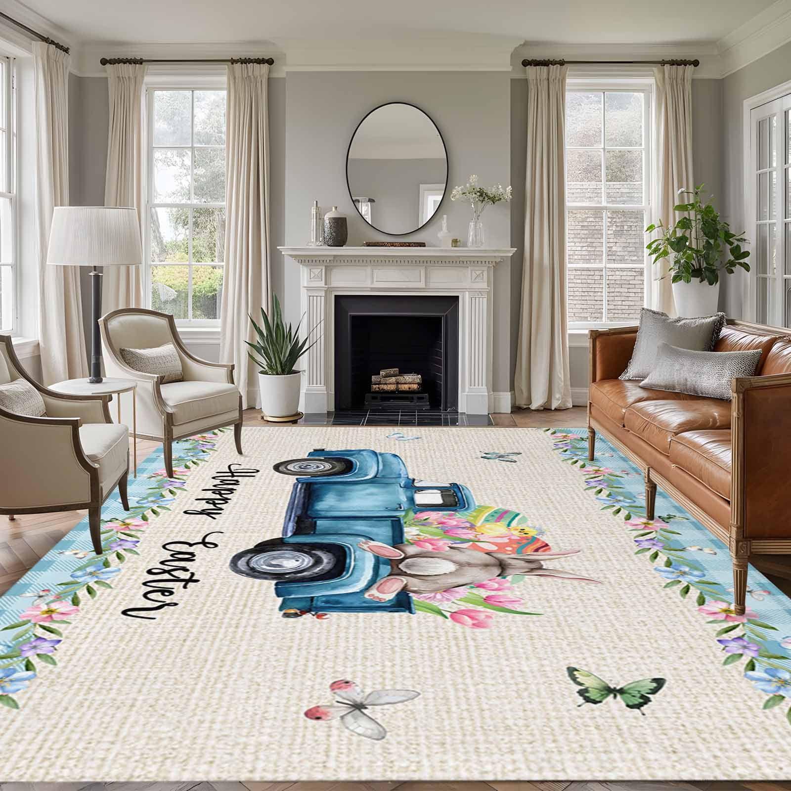 Area Rug for Living Room, Happy Easter Non-Slip Indoor Ex Large Carpet ...
