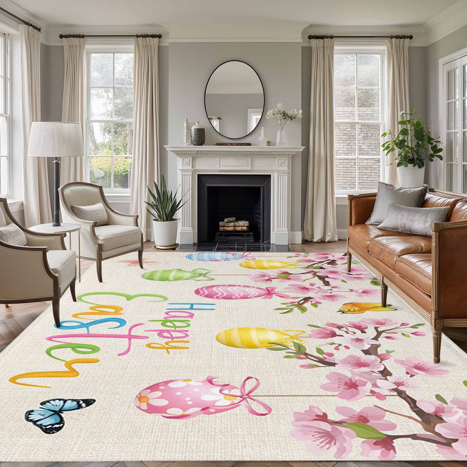 Area Rug for Living Room, Happy Easter Non-Slip Indoor Large Carpet for ...